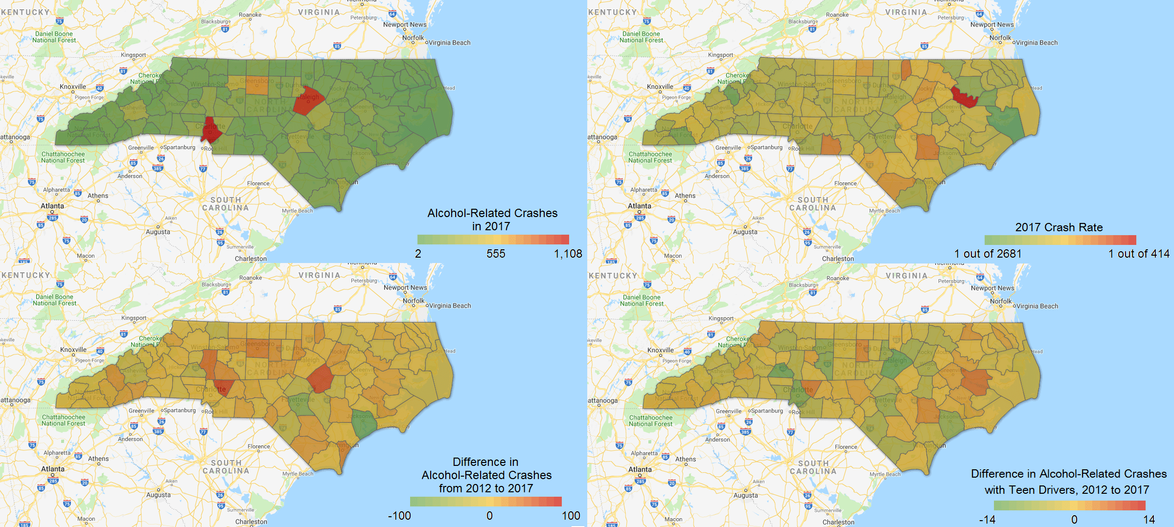 Drunk Driving Accidents in North Carolina: The Map