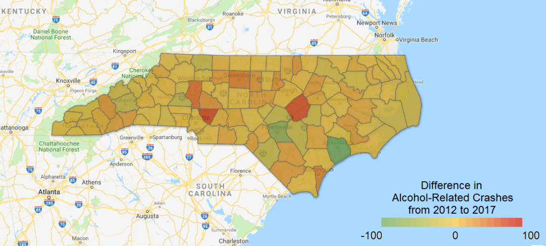 Drunk Driving Accidents in North Carolina: The Map